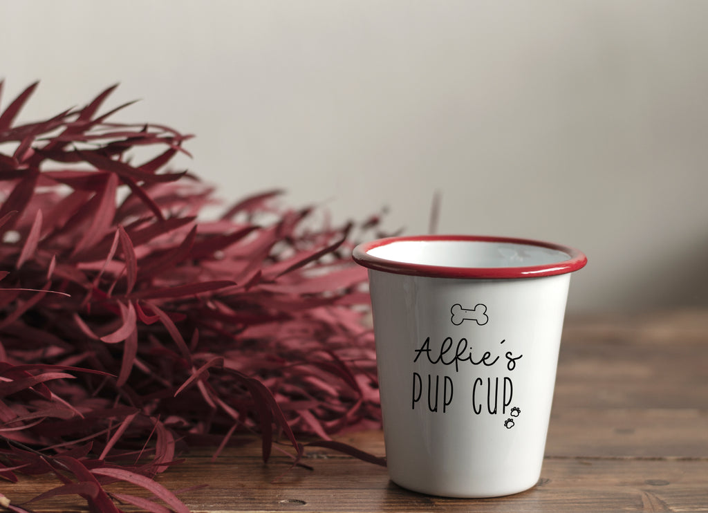 Personalised Pup Cup - Engraved Enamel for Dogs - One Mama One Shed